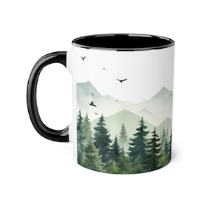 Forest Mountain Scene Mug - Forest Coffee Cup, Landscape Mug, Mountain ...