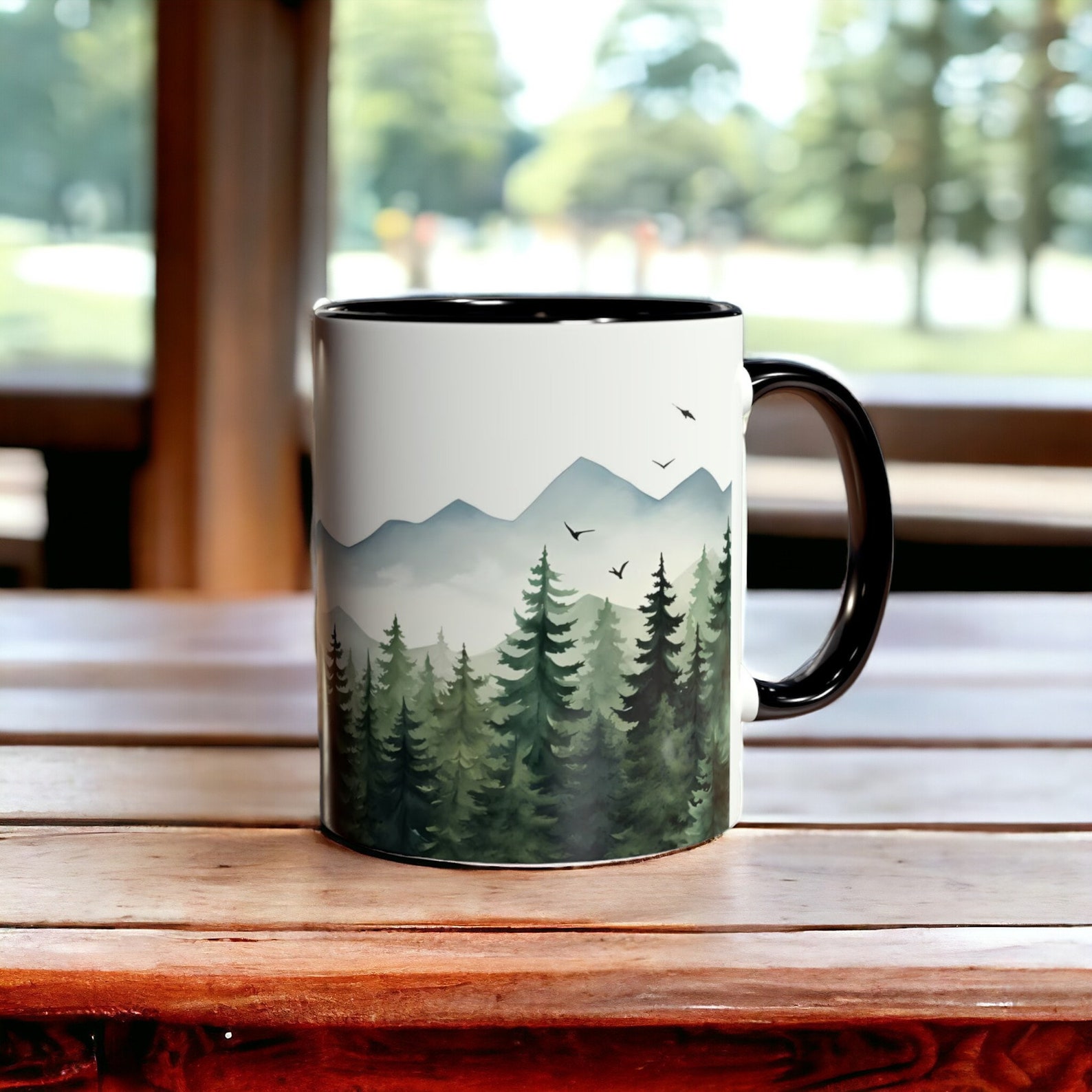 Forest Mountain Scene Mug - Forest Coffee Cup, Landscape Mug, Mountain ...