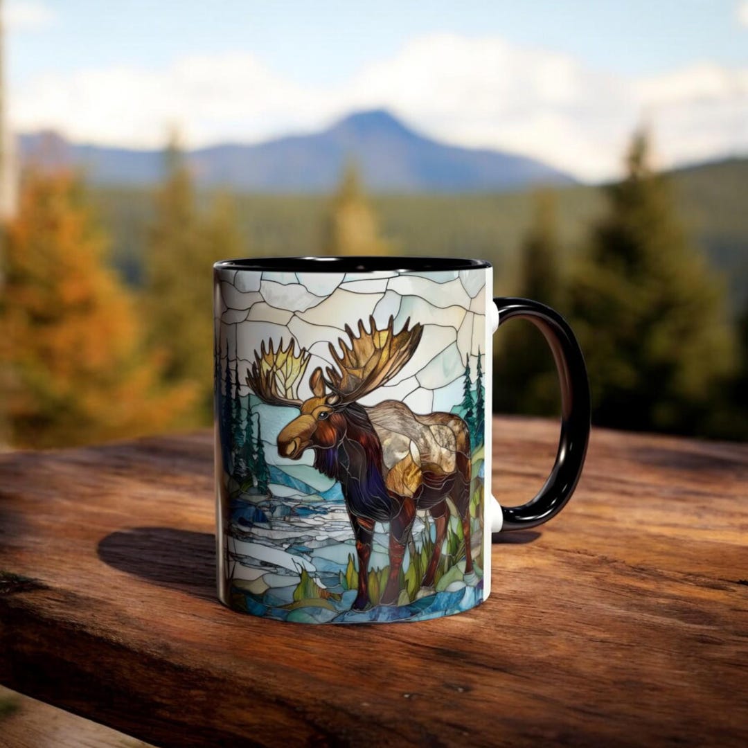 Stained Glass Moose Mug, Wildlife Coffee Cup 11oz, Woodland Animal Gift ...