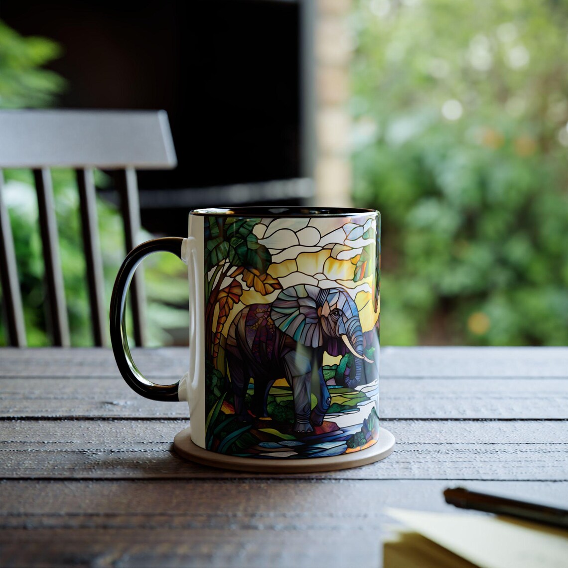 Elephant Mug, Ceramic Elephant Coffee Cup 11oz, Stained Glass African ...