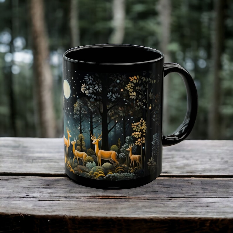 Enchanted Forest Deer Mug, Dark Forest Deer Coffee Mug, Moon Night Sky ...