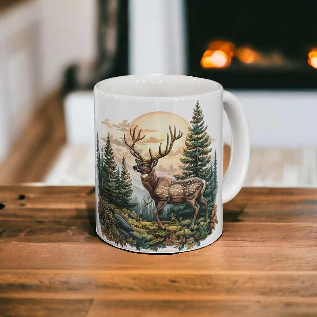 Forest Deer Coffee Mug - Deer Coffee Cup, 11oz Ceramic Cute Deer Cup ...