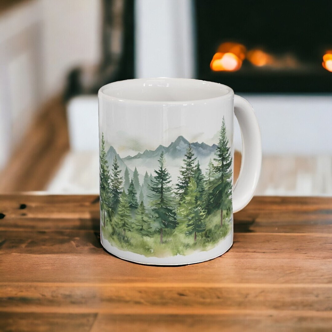 Evergreen Forest Mug, Ceramic Nature Landscape Mug 11oz, Serene Forest ...