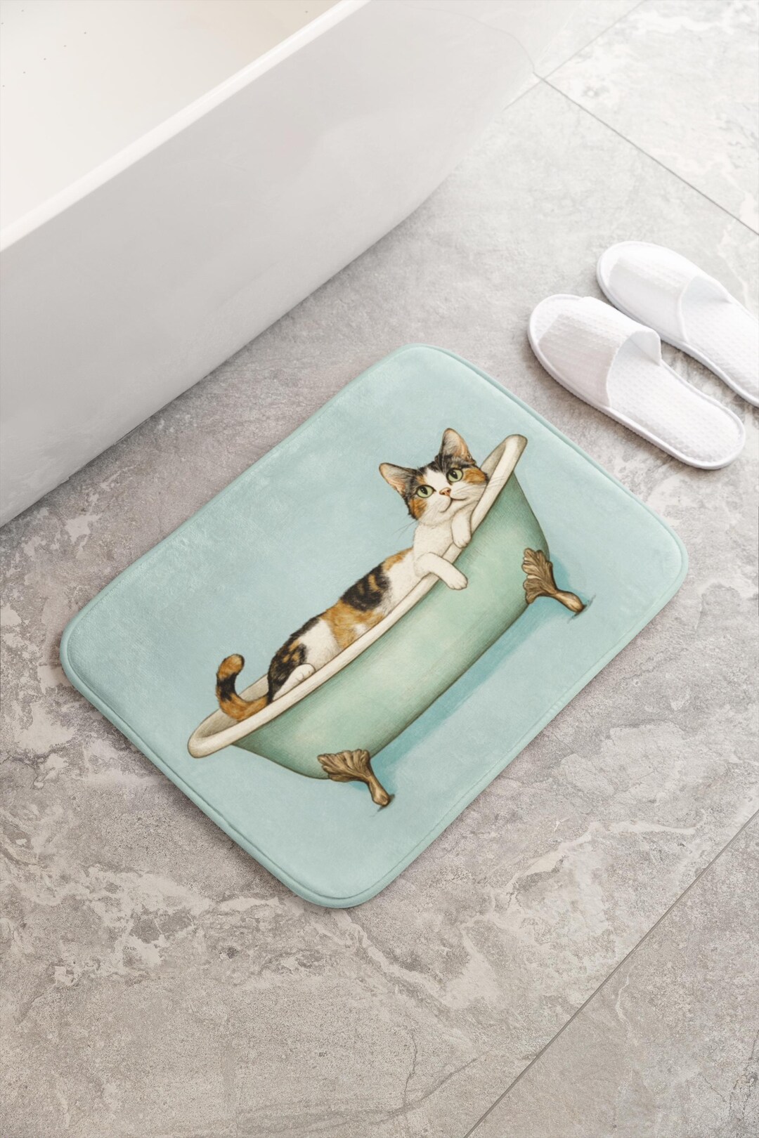 Cat Bath Mat, Cute Animal Bathroom Rug, Funny Pet Lover Gift, Cozy Cat ...