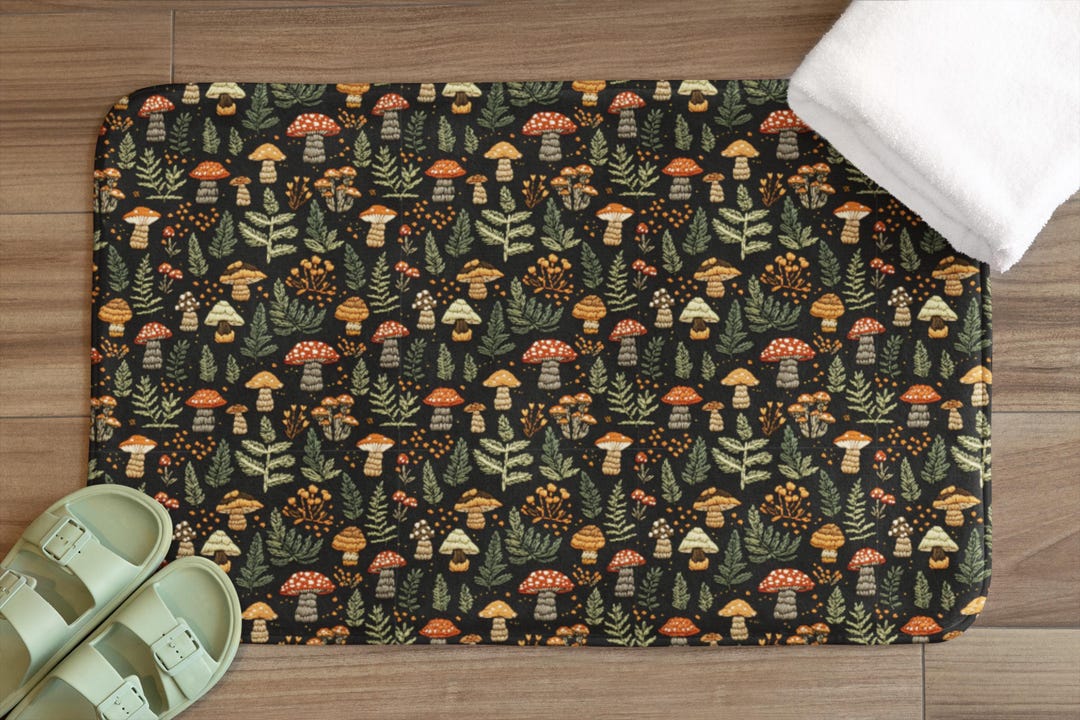 Mushroom Bath Mat, Woodland Mushroom Bathroom Decor, Cute Cottagecore ...