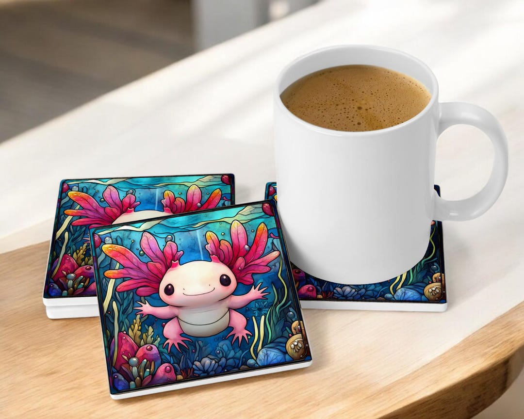 Axolotl Ceramic Coaster, Cute Axolotl Coaster Cork Backed, Kawaii ...