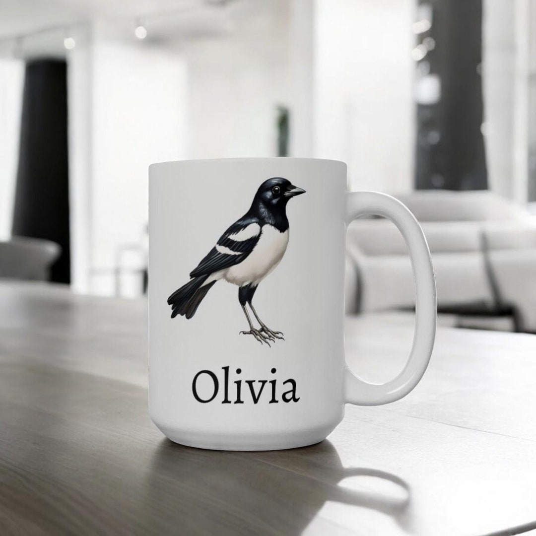 Custom Magpie Mug, Ceramic Bird Coffee Mug 11oz 15oz, Personalized Name ...