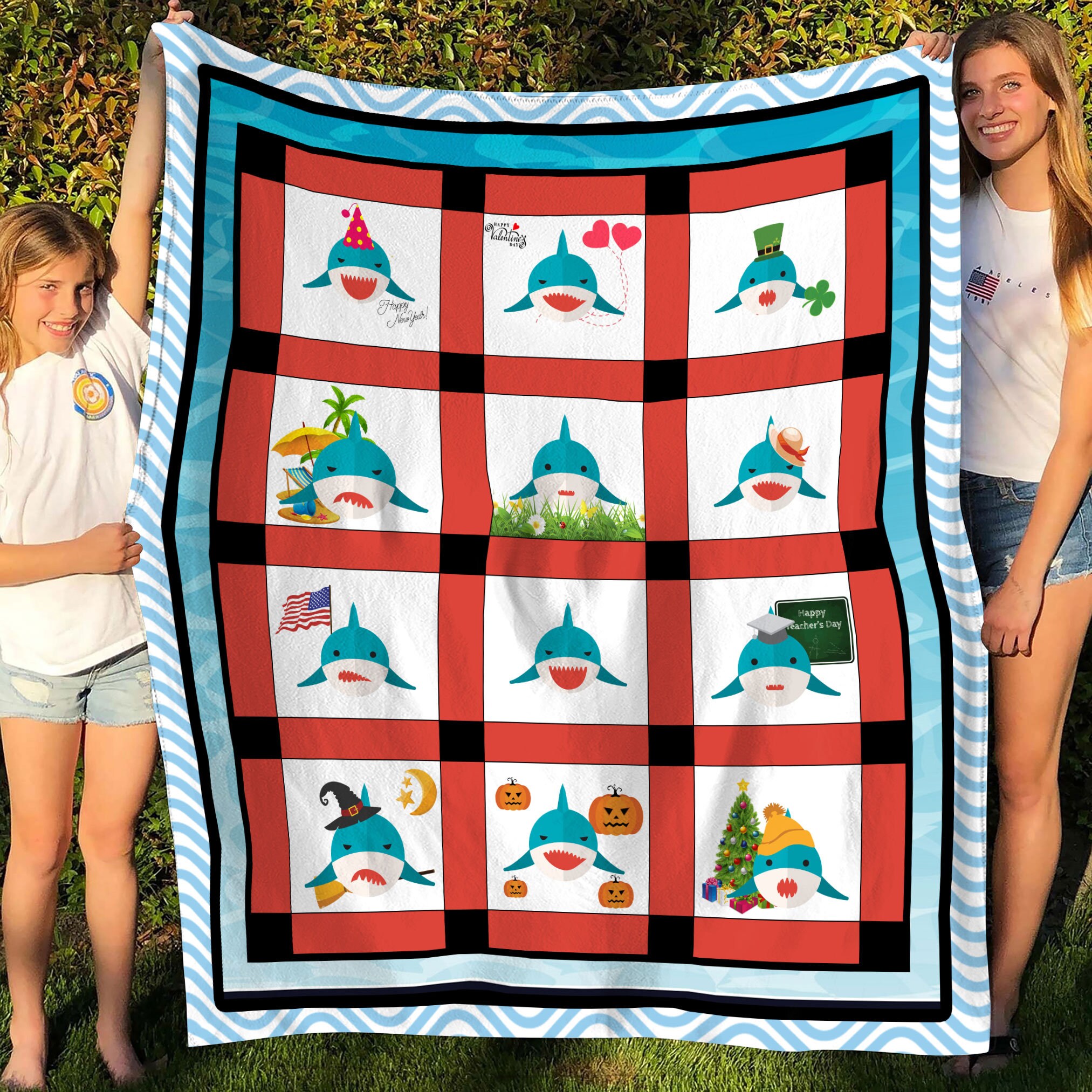 Baby Shark Blanket | Frame Style Border | Gift | Baby Shark Family ...