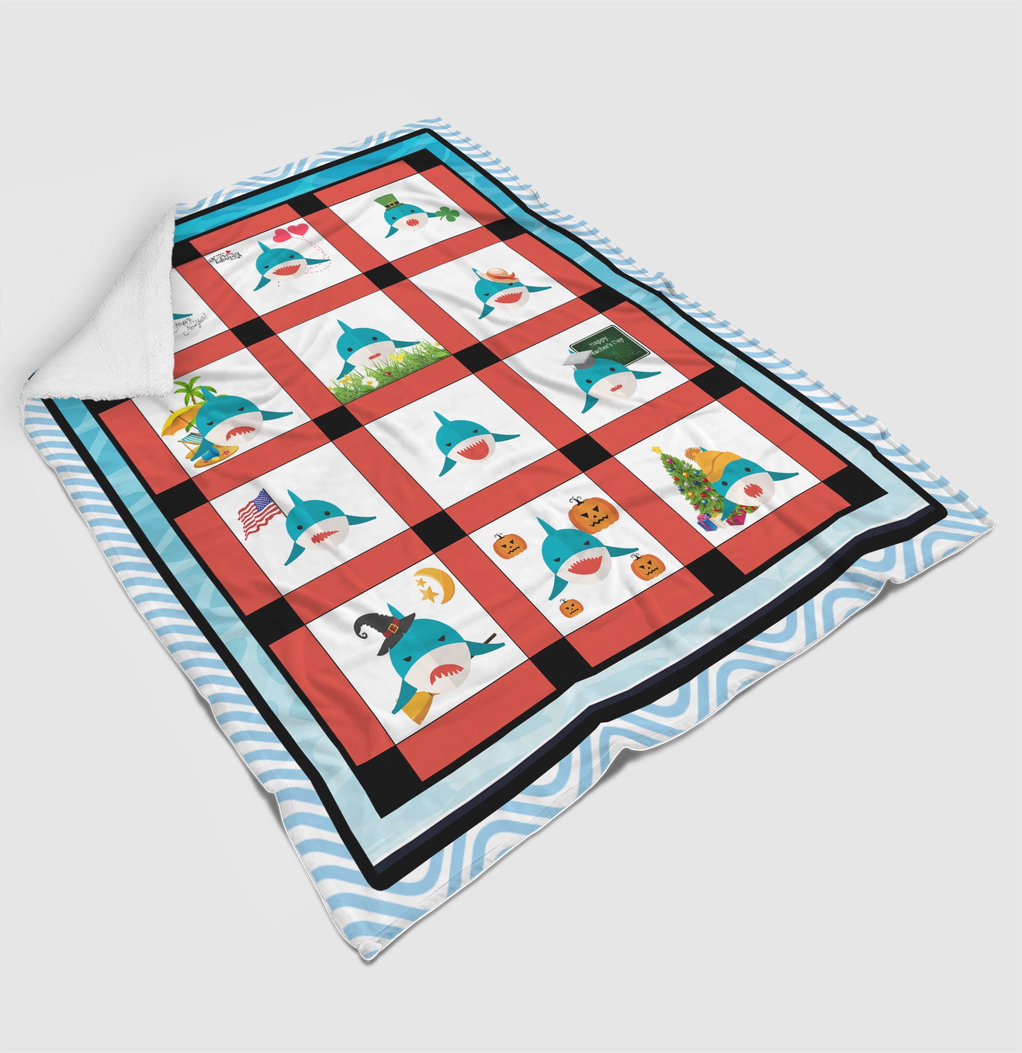 Baby Shark Blanket | Frame Style Border | Gift | Baby Shark Family ...