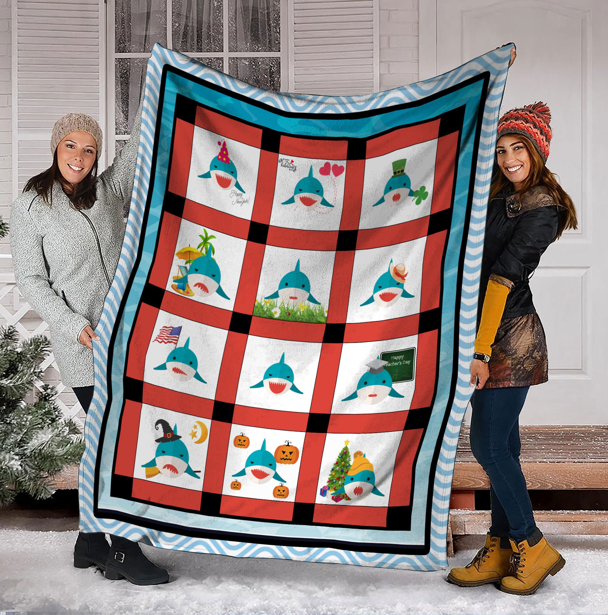 Baby Shark Blanket | Frame Style Border | Gift | Baby Shark Family ...