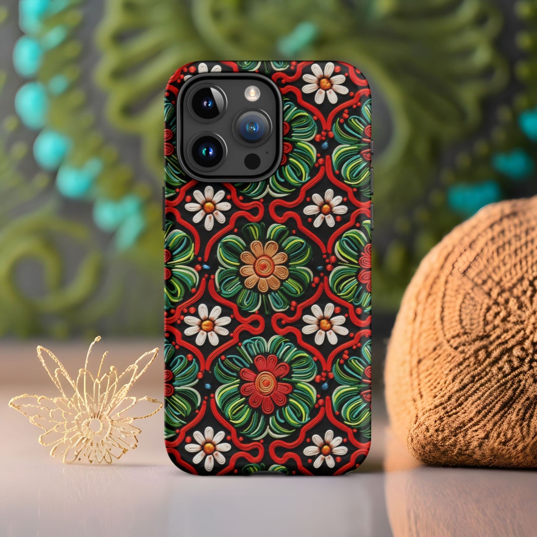 DAISY & Red Wildflower EMBROIDERY iPhone Protection CASE, Bohemian ...
