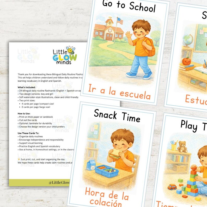 Bilingual Daily Routine Flashcards for Kids | English & Spanish Visual ...