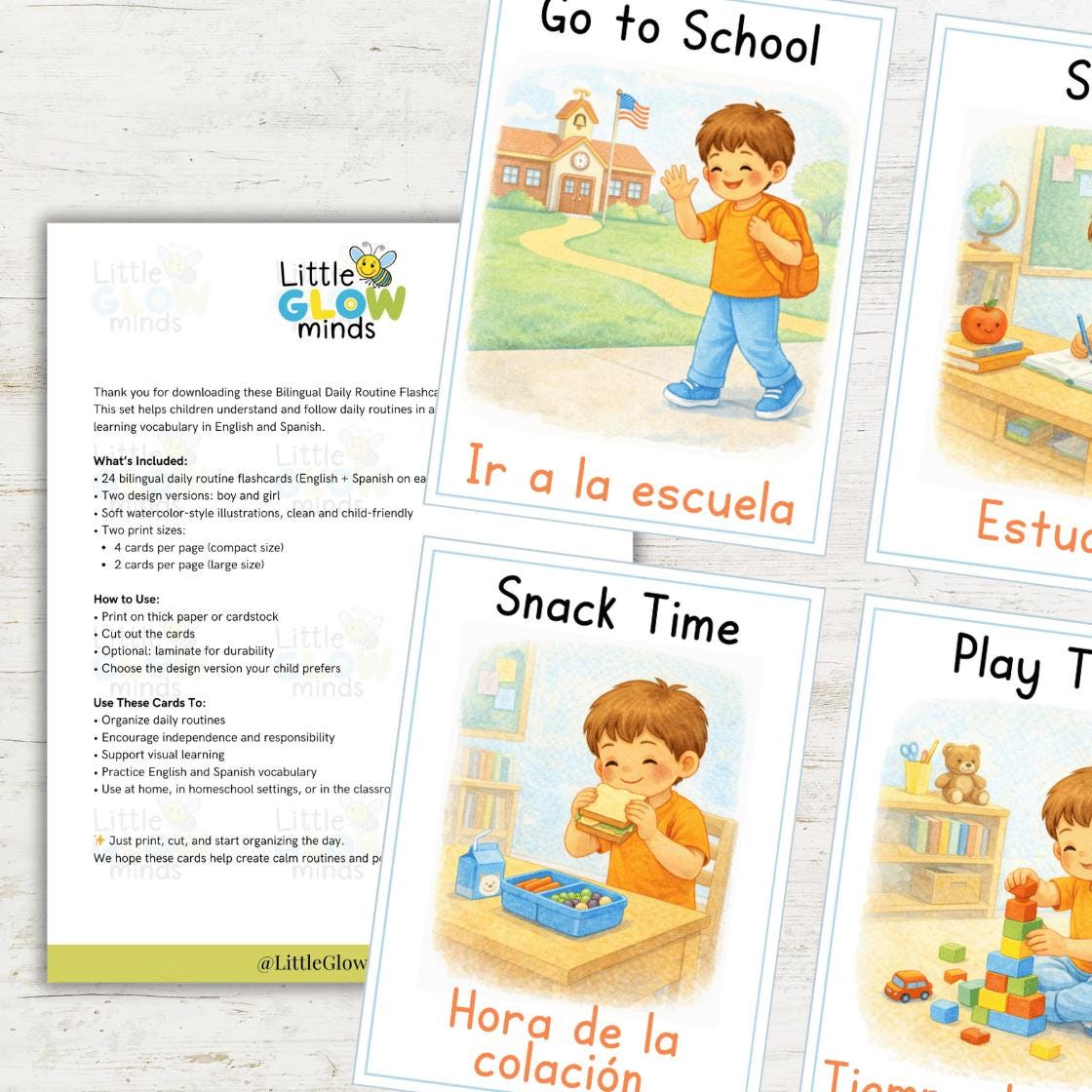 Bilingual Daily Routine Flashcards for Kids | English & Spanish Visual ...