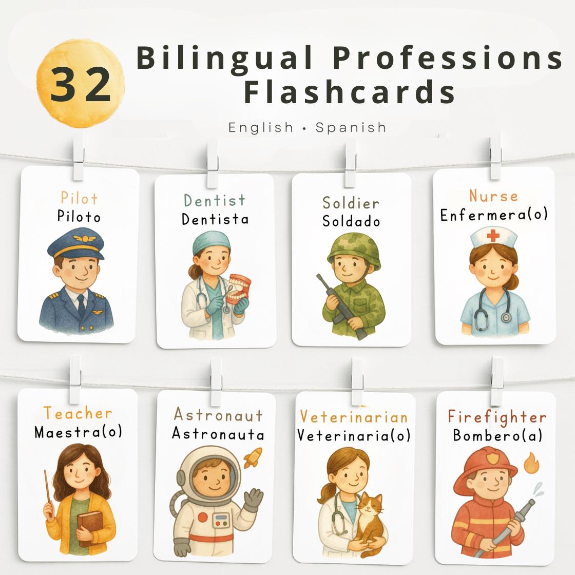 Bilingual Professions Flashcards for Kids | English & Spanish Jobs ...