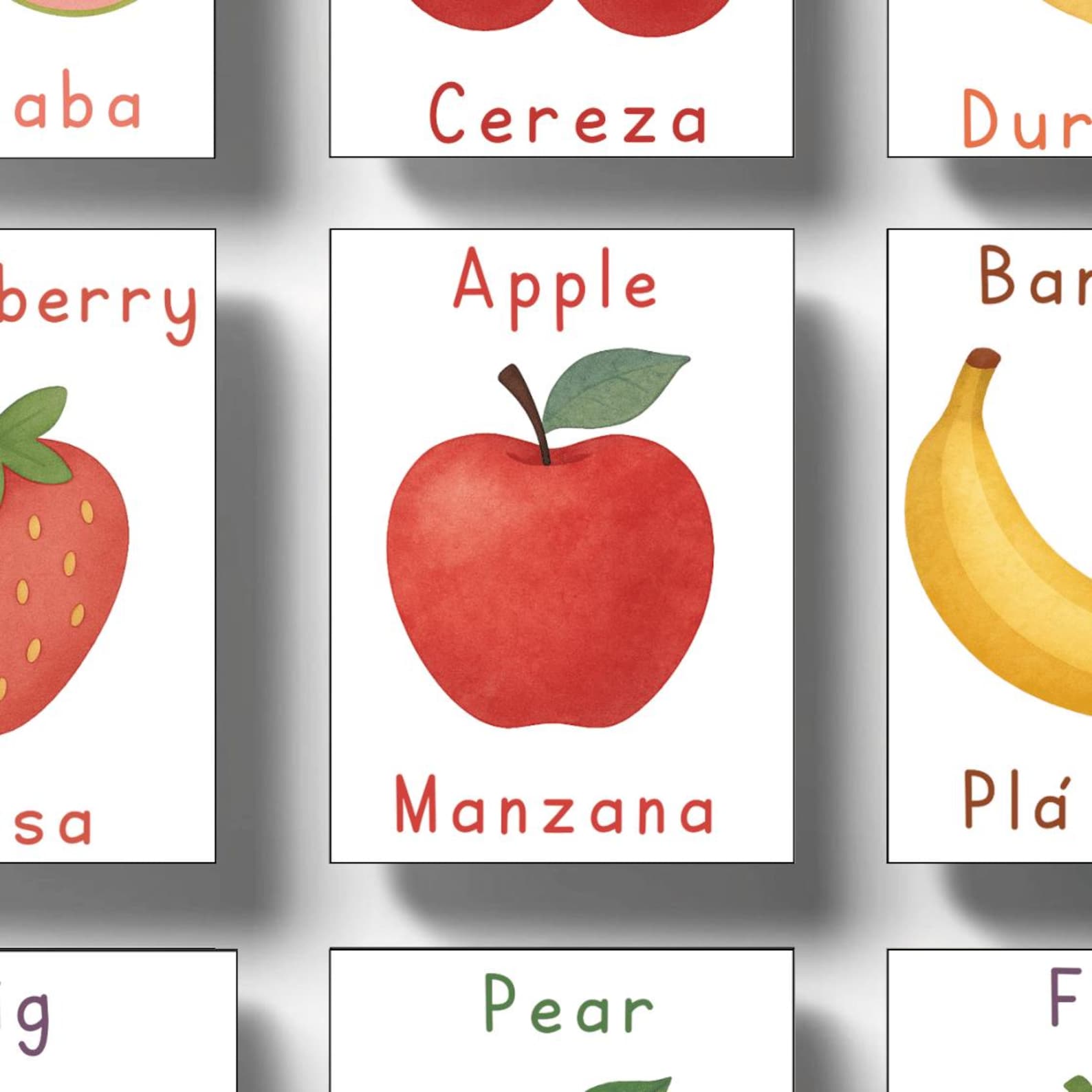 Bilingual Fruit Flashcards | English & Spanish Food Cards for Kids ...