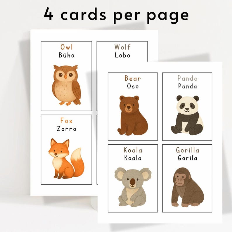 Bilingual Zoo Animals Flashcards | English & Spanish Vocabulary Cards ...