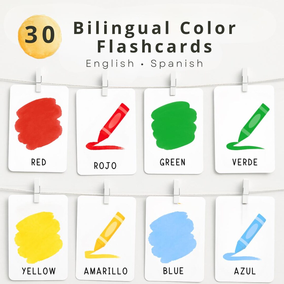 30 Bilingual Color Flashcards for Kids | Montessori Preschool Color ...