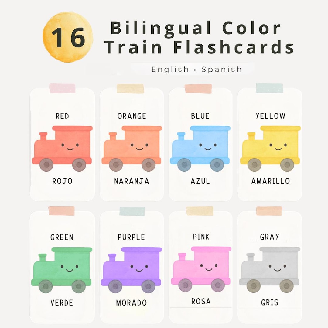16 Bilingual Color Train Flashcards for Kids | Montessori Preschool ...