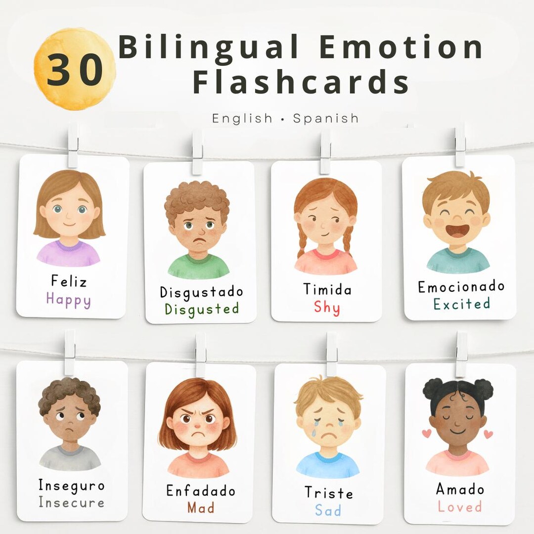 Bilingual Emotion Flashcards | English & Spanish Feelings Cards for ...