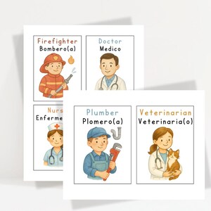 Bilingual Professions Flashcards for Kids | English & Spanish Jobs ...