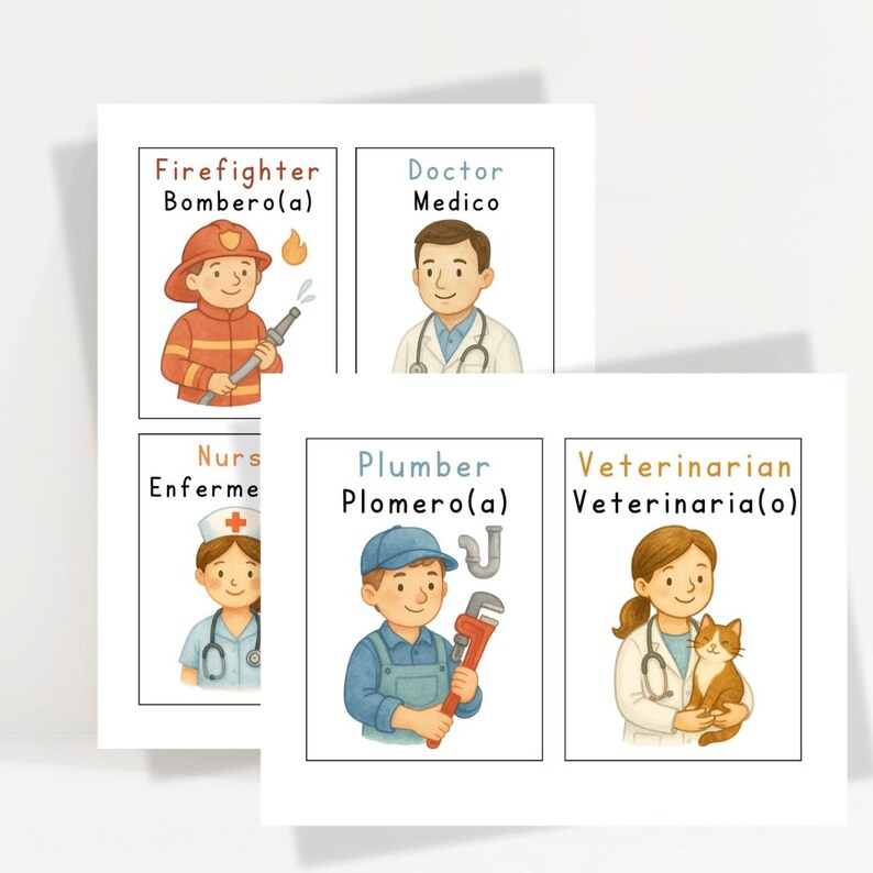 Bilingual Professions Flashcards for Kids | English & Spanish Jobs ...