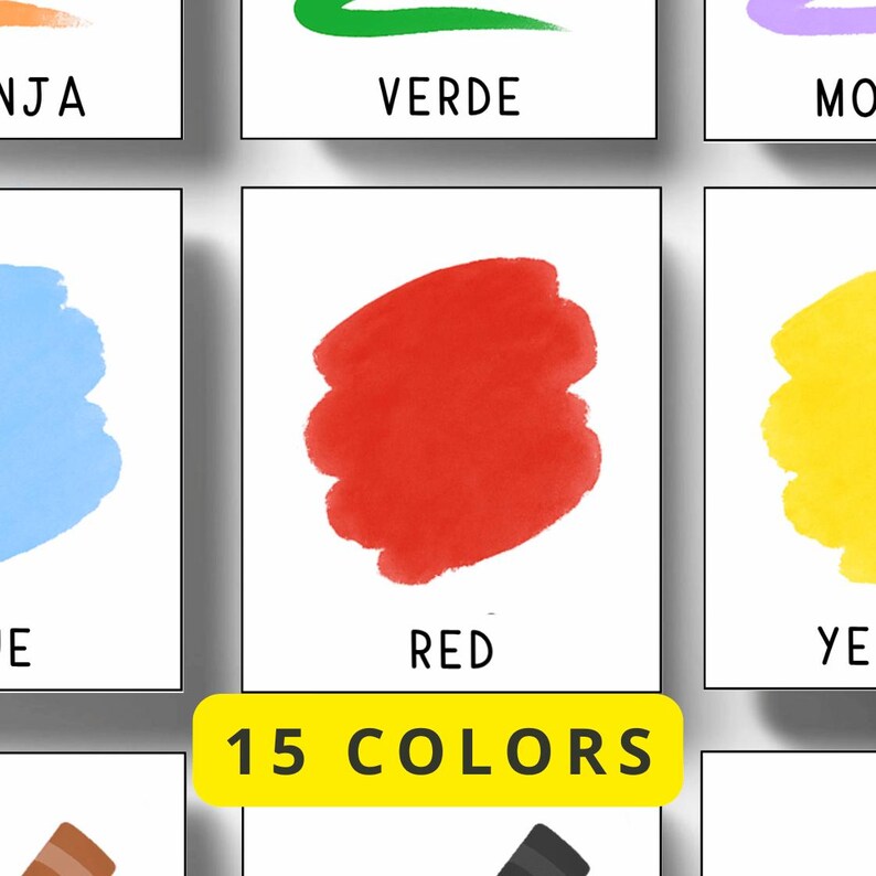 30 Bilingual Color Flashcards for Kids | Montessori Preschool Color ...