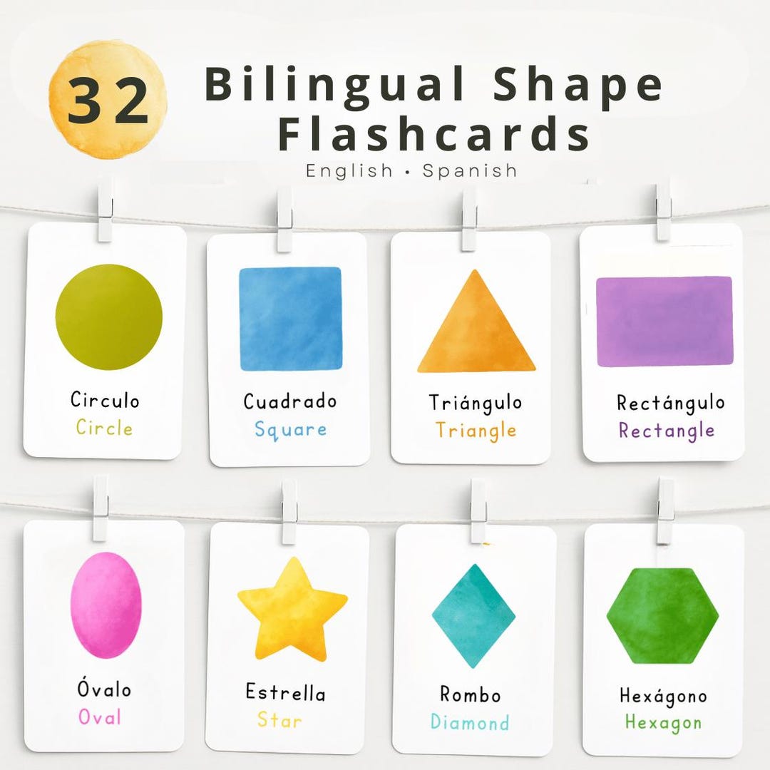 32 Bilingual Shape Flashcards With Dot-outline Version | Learn Shapes ...