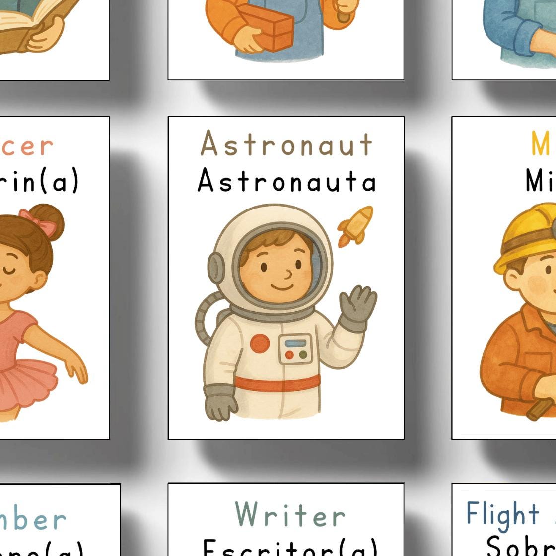 Bilingual Professions Flashcards for Kids | English & Spanish Jobs ...