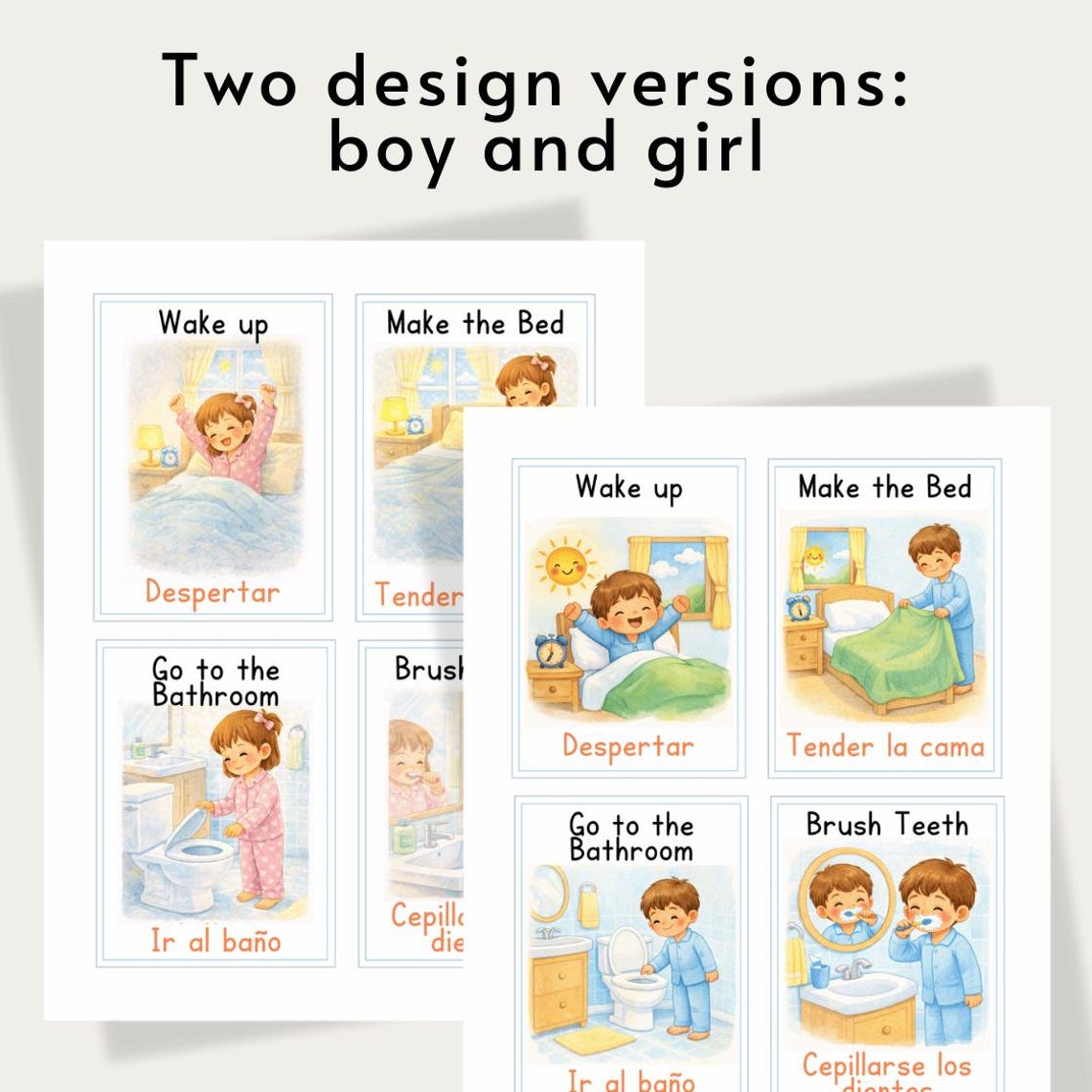 Bilingual Daily Routine Flashcards for Kids | English & Spanish Visual ...
