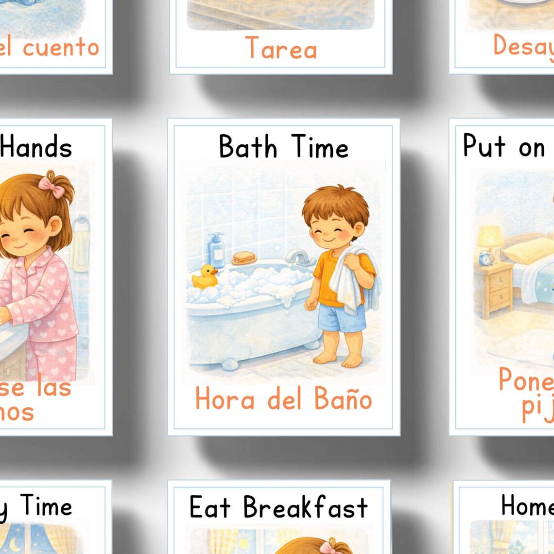 Bilingual Daily Routine Flashcards for Kids | English & Spanish Visual ...