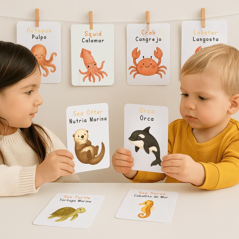 Bilingual Sea Animals Flashcards | English & Spanish Ocean Animal Cards ...