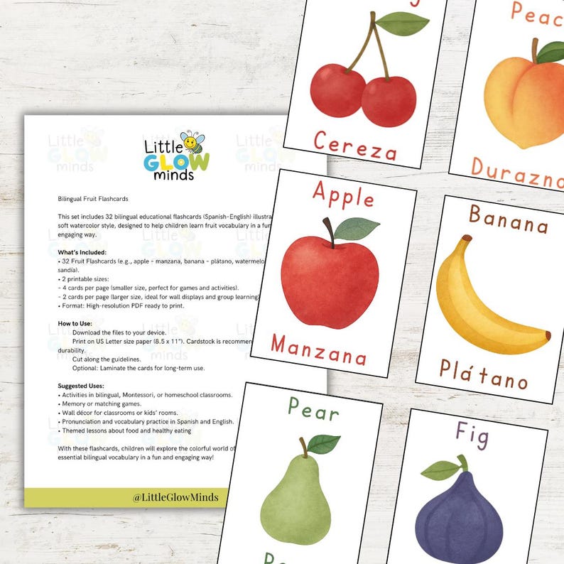 Bilingual Fruit Flashcards | English & Spanish Food Cards for Kids ...