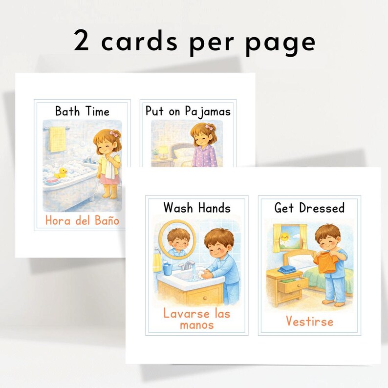 Bilingual Daily Routine Flashcards for Kids | English & Spanish Visual ...