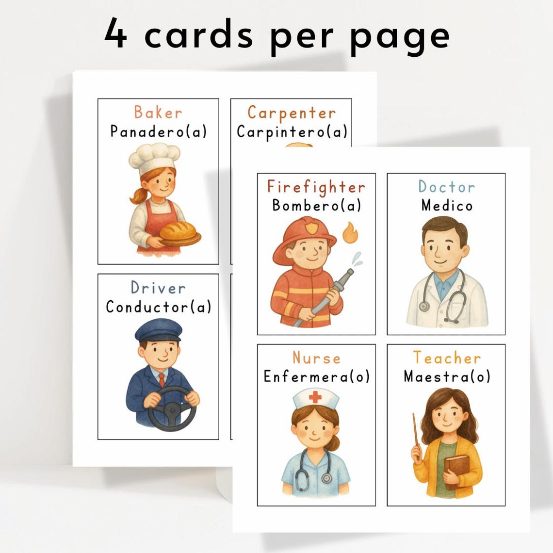 Bilingual Professions Flashcards for Kids | English & Spanish Jobs ...
