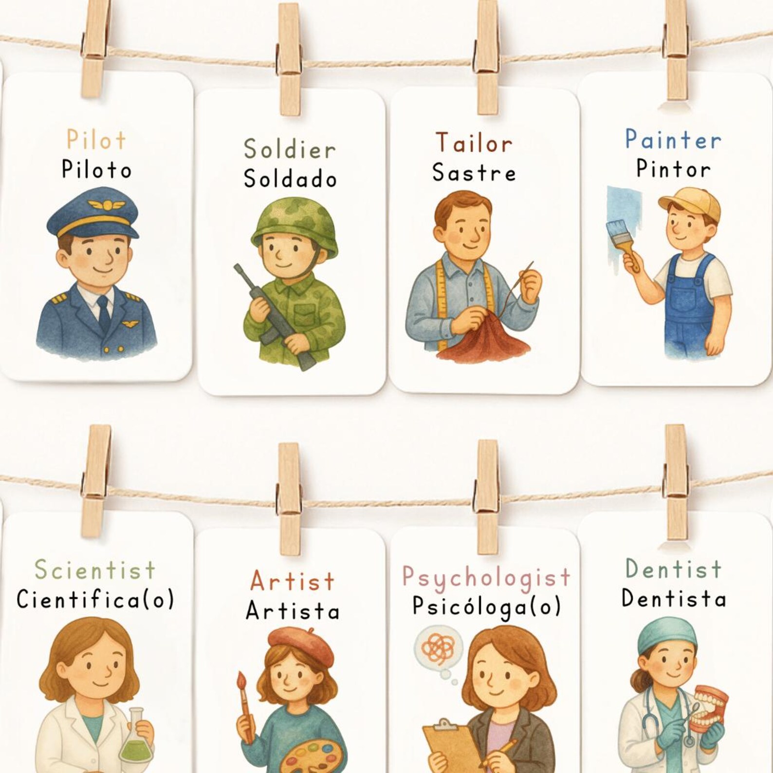 Bilingual Professions Flashcards for Kids | English & Spanish Jobs ...