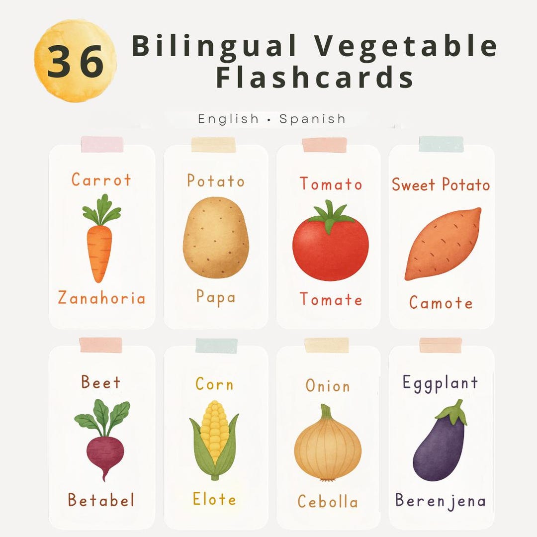 Bilingual Vegetable Flashcards | English & Spanish Veggie Cards for ...