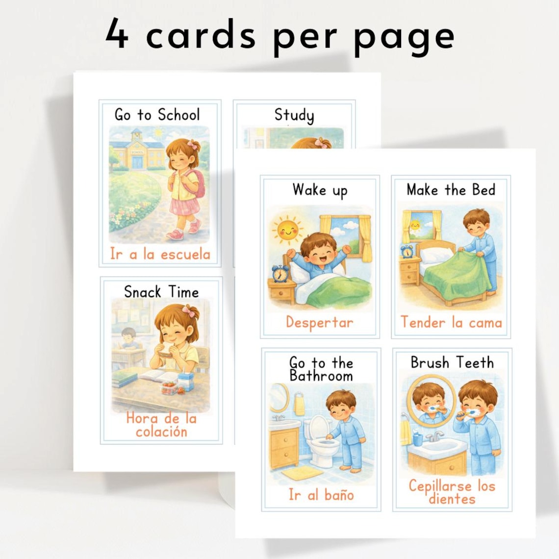 Bilingual Daily Routine Flashcards for Kids | English & Spanish Visual ...