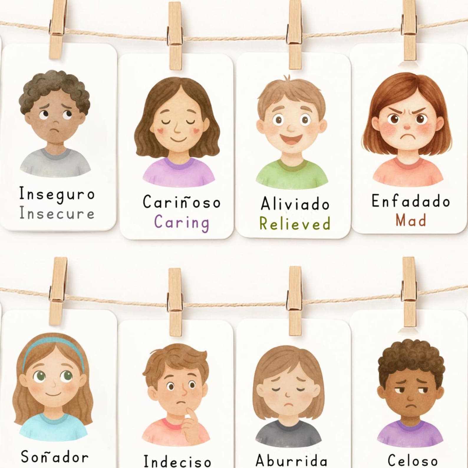 Bilingual Emotion Flashcards | English & Spanish Feelings Cards for ...