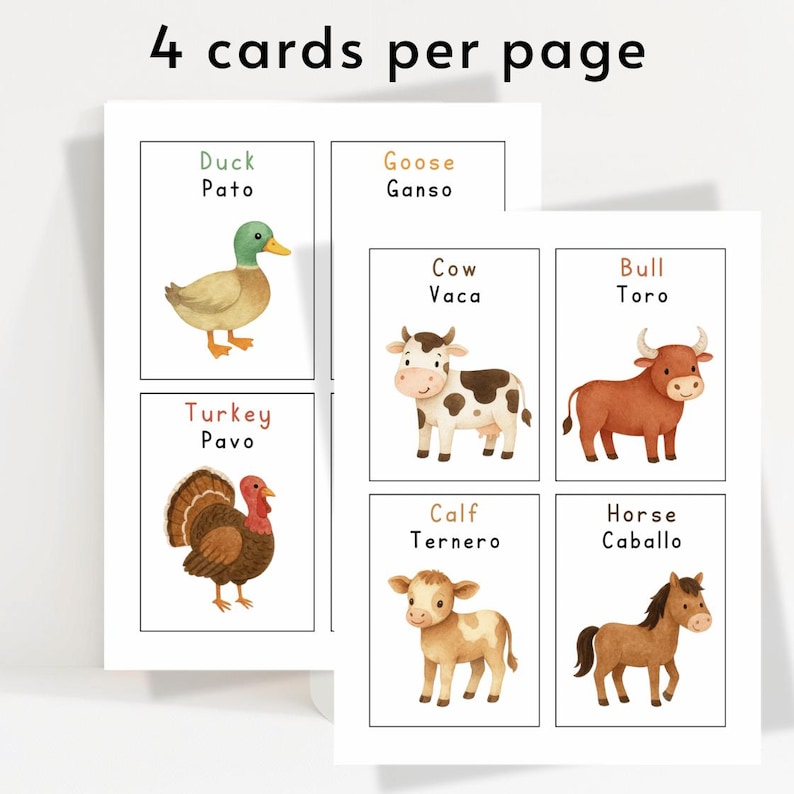 Bilingual Farm Animals Flashcards | English & Spanish Vocabulary Cards ...