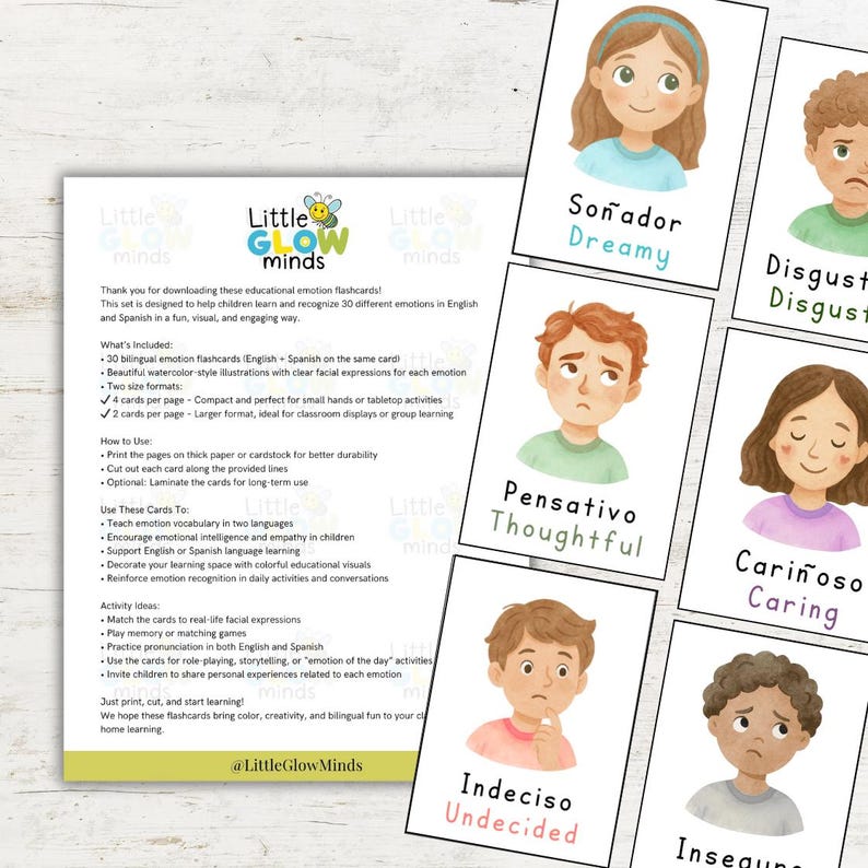 Bilingual Emotion Flashcards | English & Spanish Feelings Cards for ...
