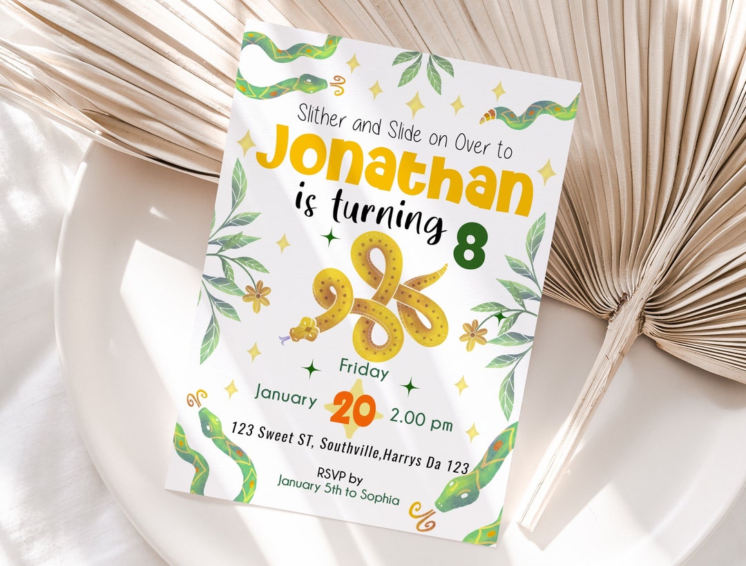 Editable Snake Birthday Invitation Template, Printable Birthday Party ...
