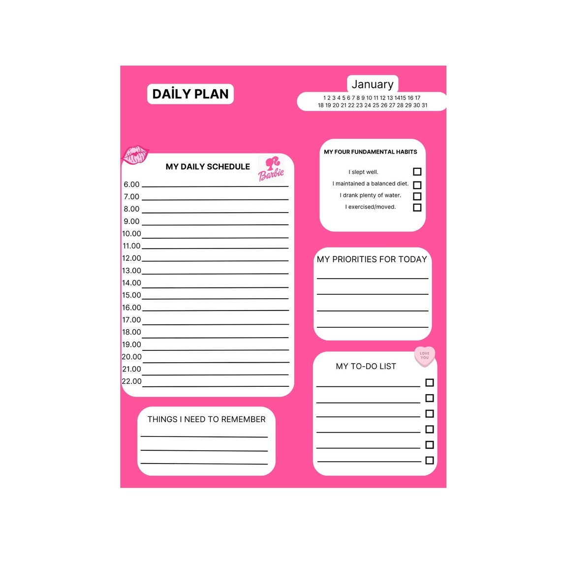 Barbie Daily Planner Printable Barbie Digital Planner 12 Pages - Etsy