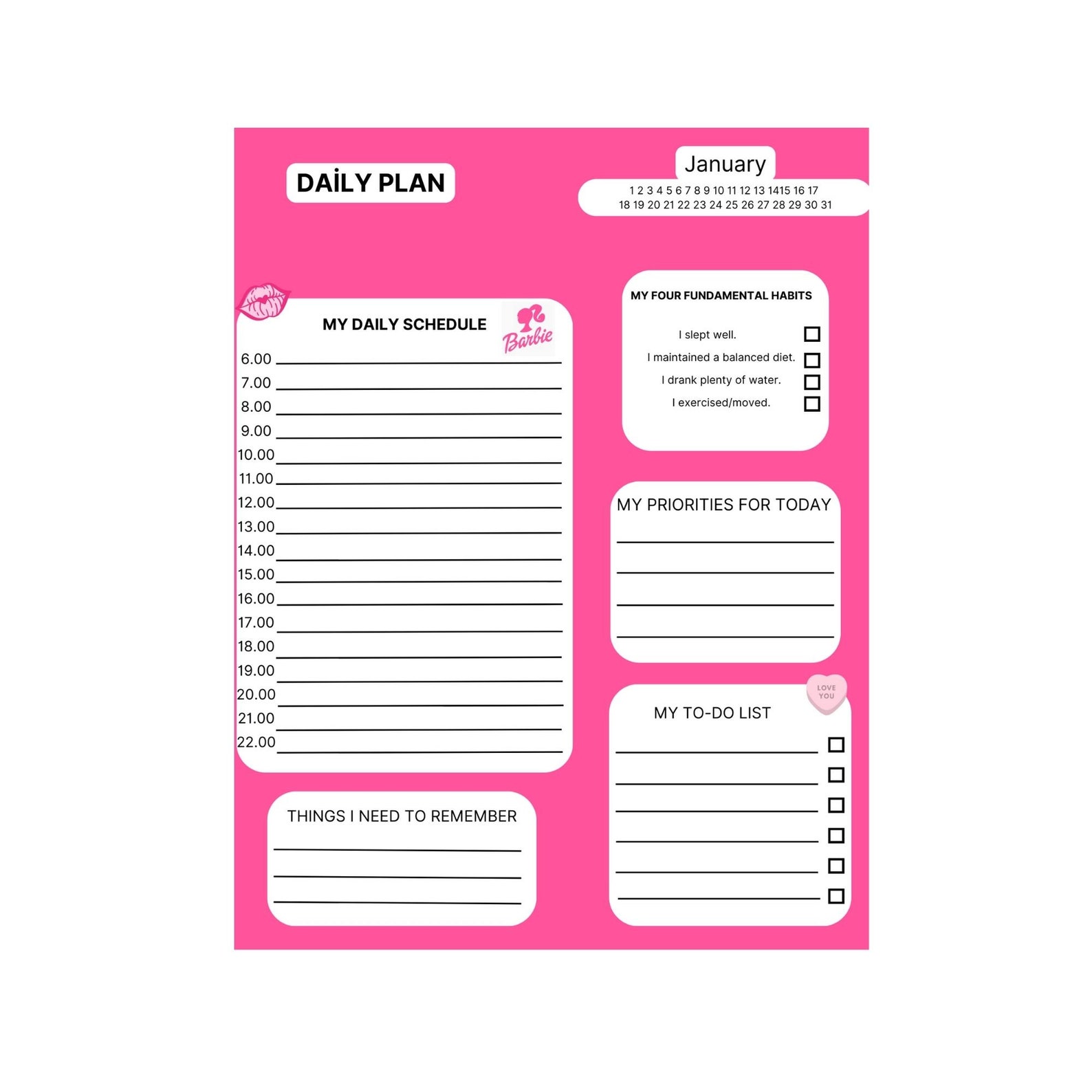 Barbie Daily Planner Printable Barbie Digital Planner 12 Pages - Etsy