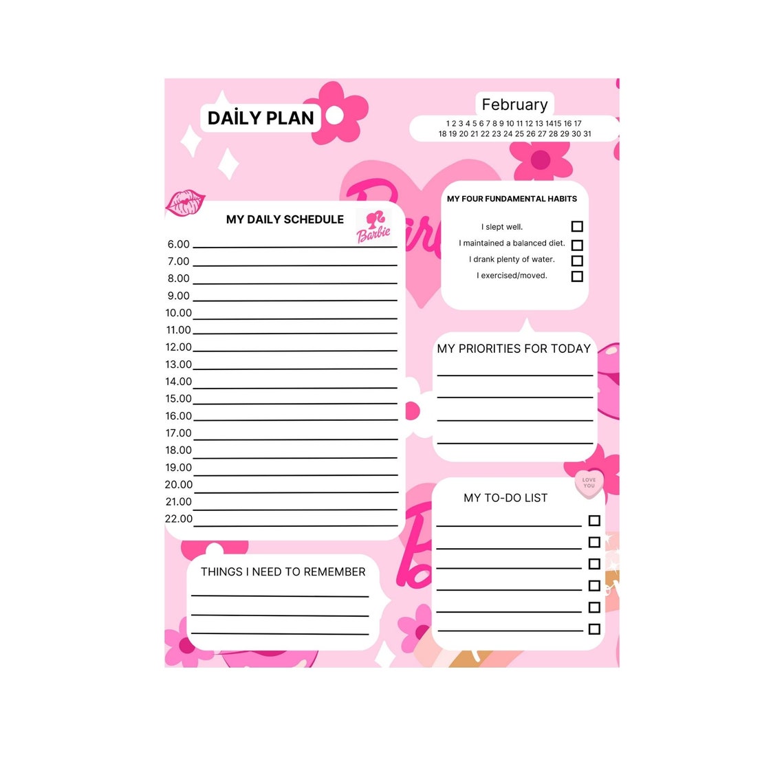 Barbie Daily Planner Printable Barbie Digital Planner 12 Pages - Etsy