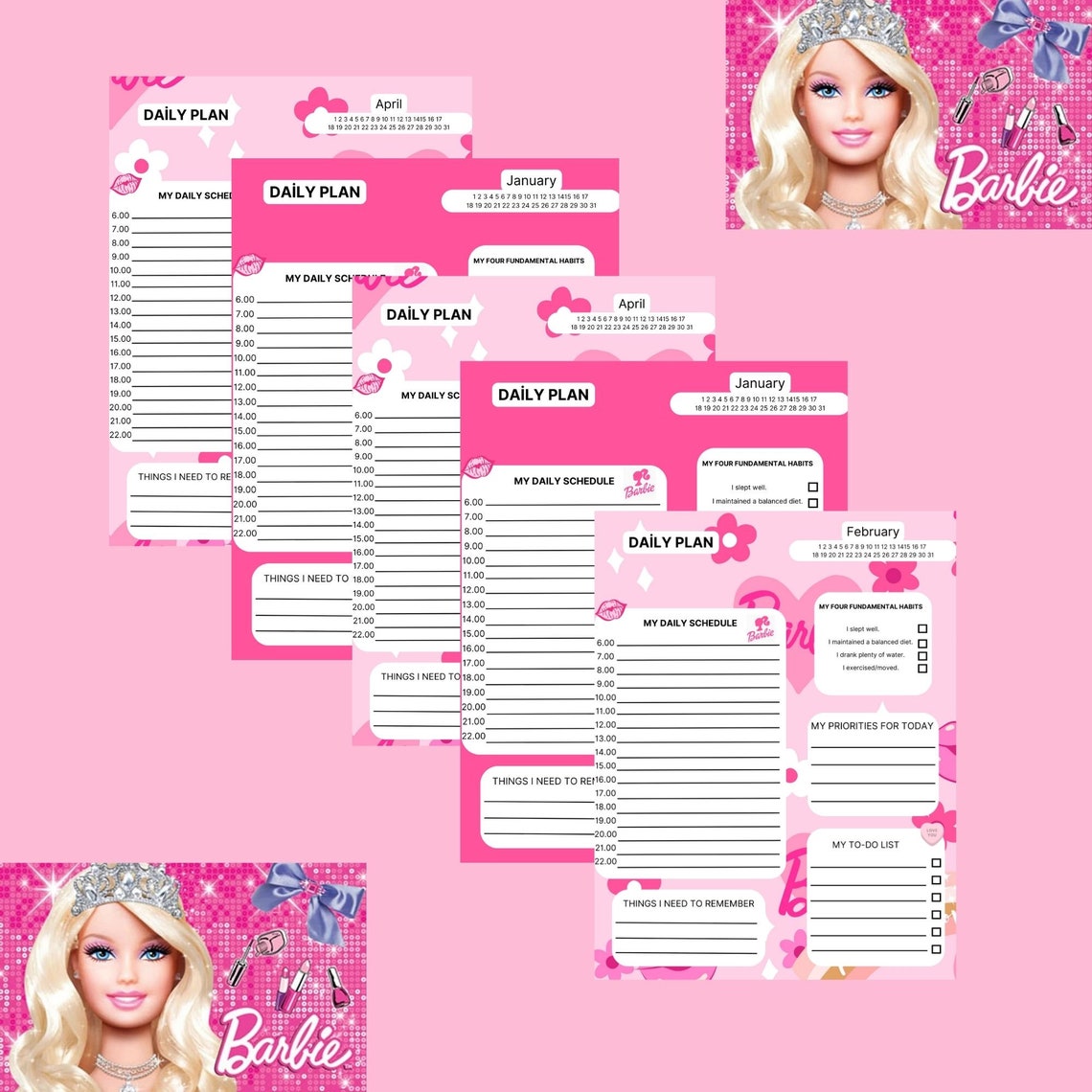 Barbie Daily Planner Printable Barbie Digital Planner 12 Pages - Etsy