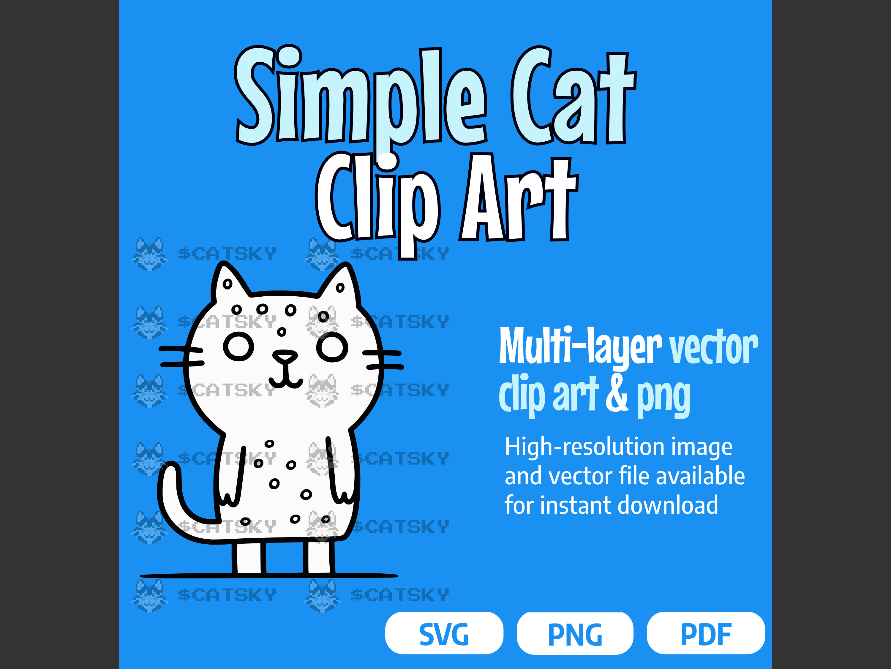 Simple Cartoon Cat Clipart | Cartoon Kitten Clipart, SVG, PNG, or PDF ...