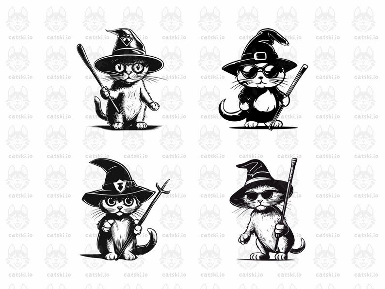 Wizard Whiskers Cat SVG Bundle / Cat Graphics / Cats in Hats / Cat ...