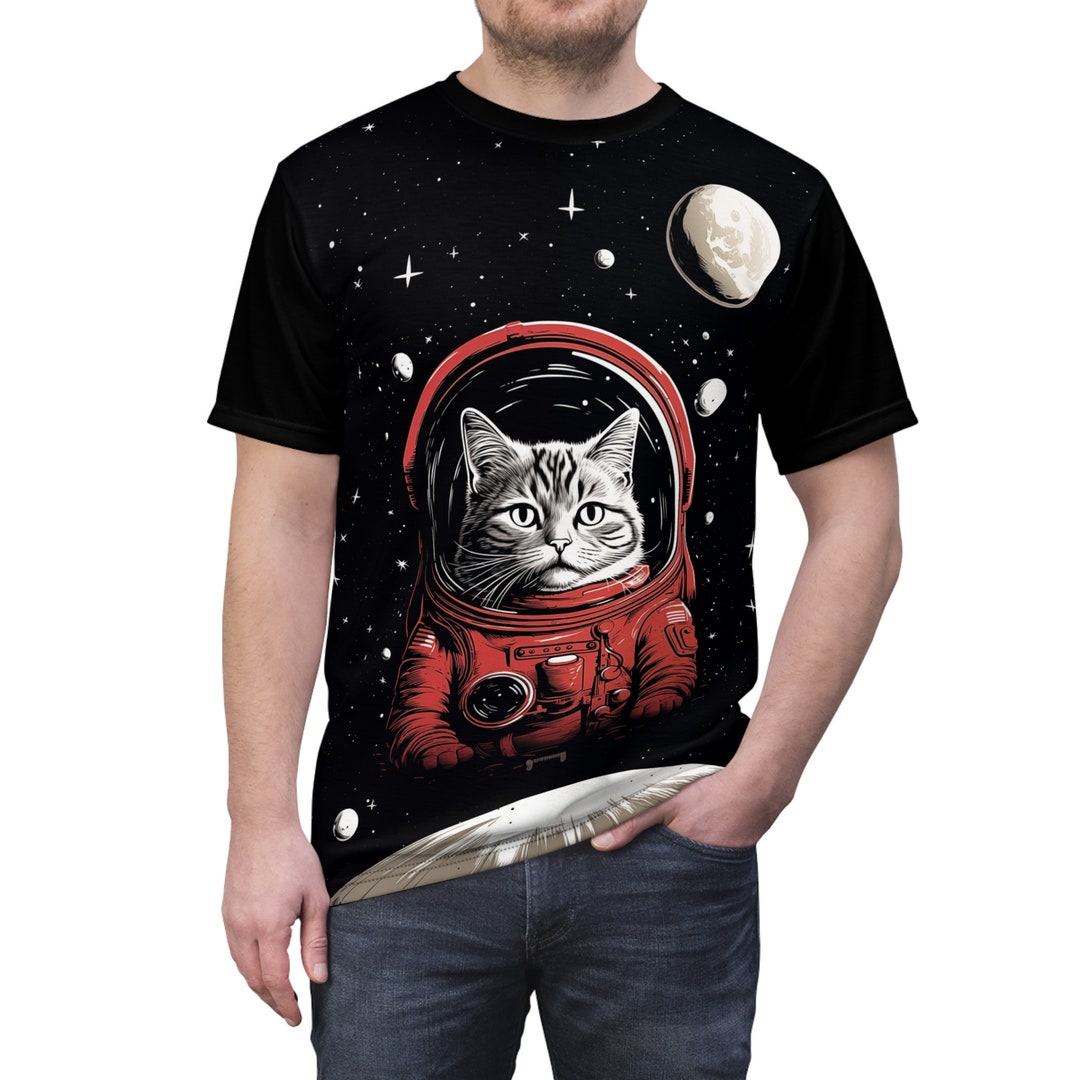 Cosmic Cat T-shirt (black) | Fun Outer Space Cat Shirt for Men and ...