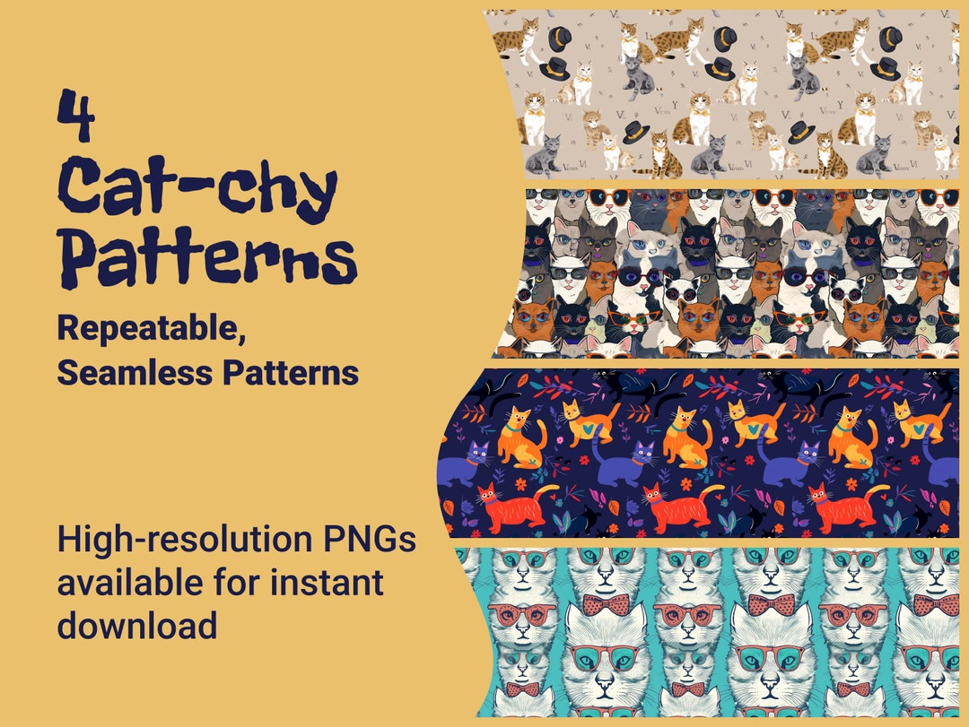Repeatable Cat Patterns Bundle, Seamless Cat Print, Cat Style Digital ...