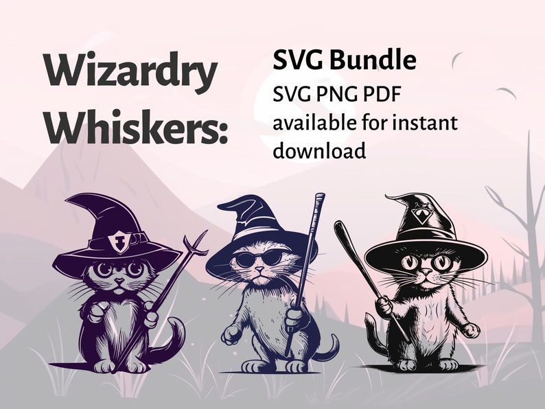 Wizard Whiskers Cat SVG Bundle / Cat Graphics / Cats in Hats / Cat ...